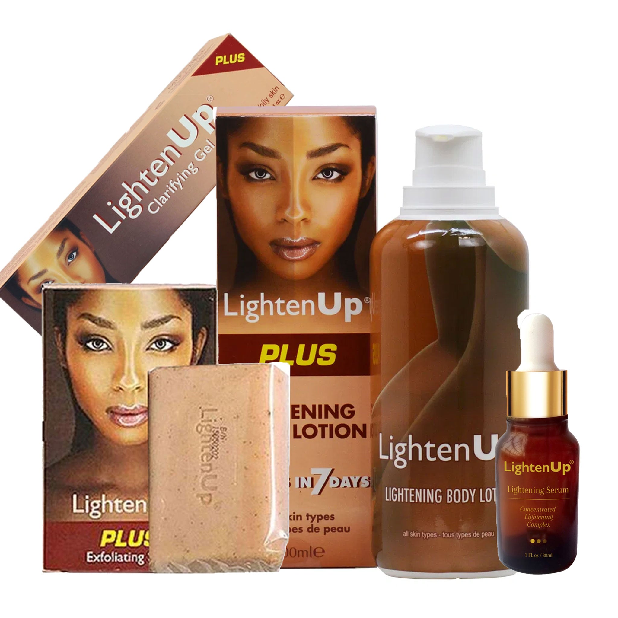 Lighten-Up Plus 4-pc Set (Lotion, Serum, Soap & Gel) – Coccibeauty