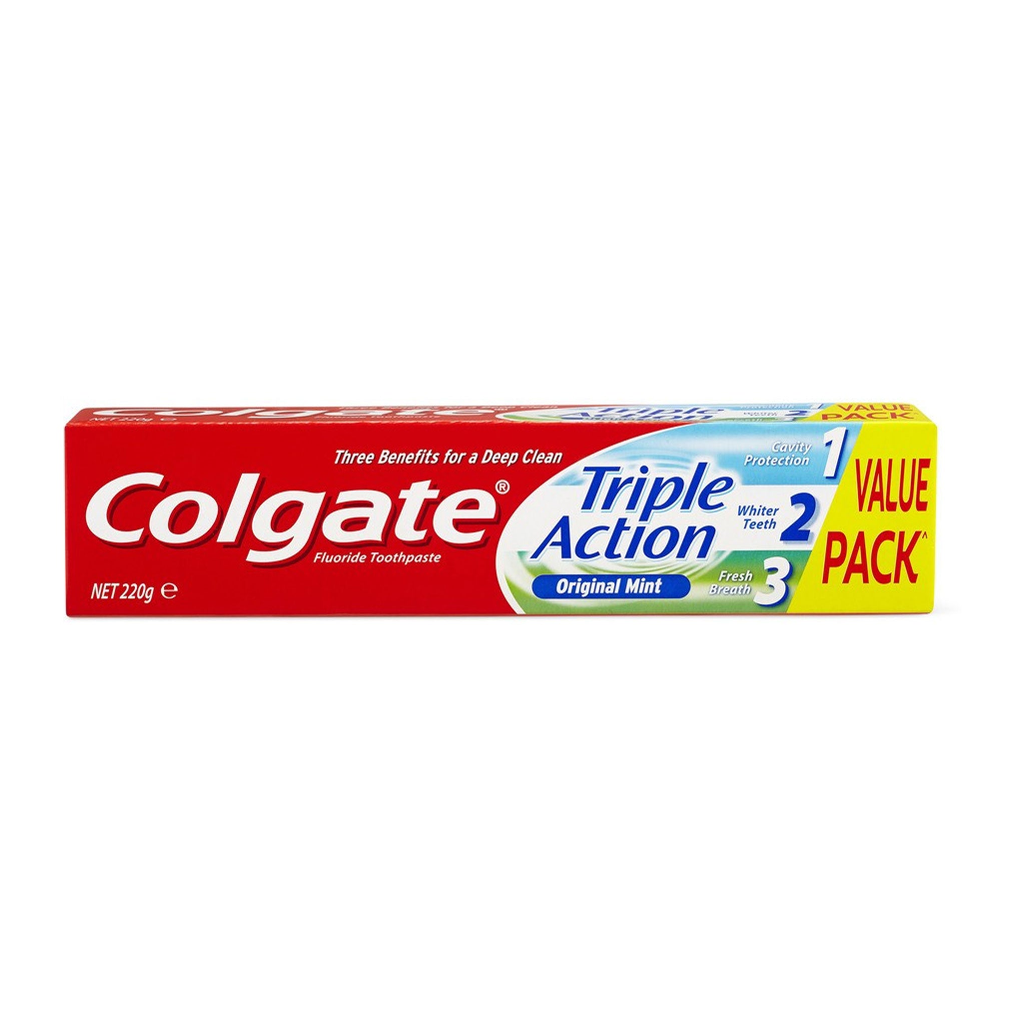 Colgate Triple Action Original Mint Flouride Toothpaste 220g – Coccibeauty