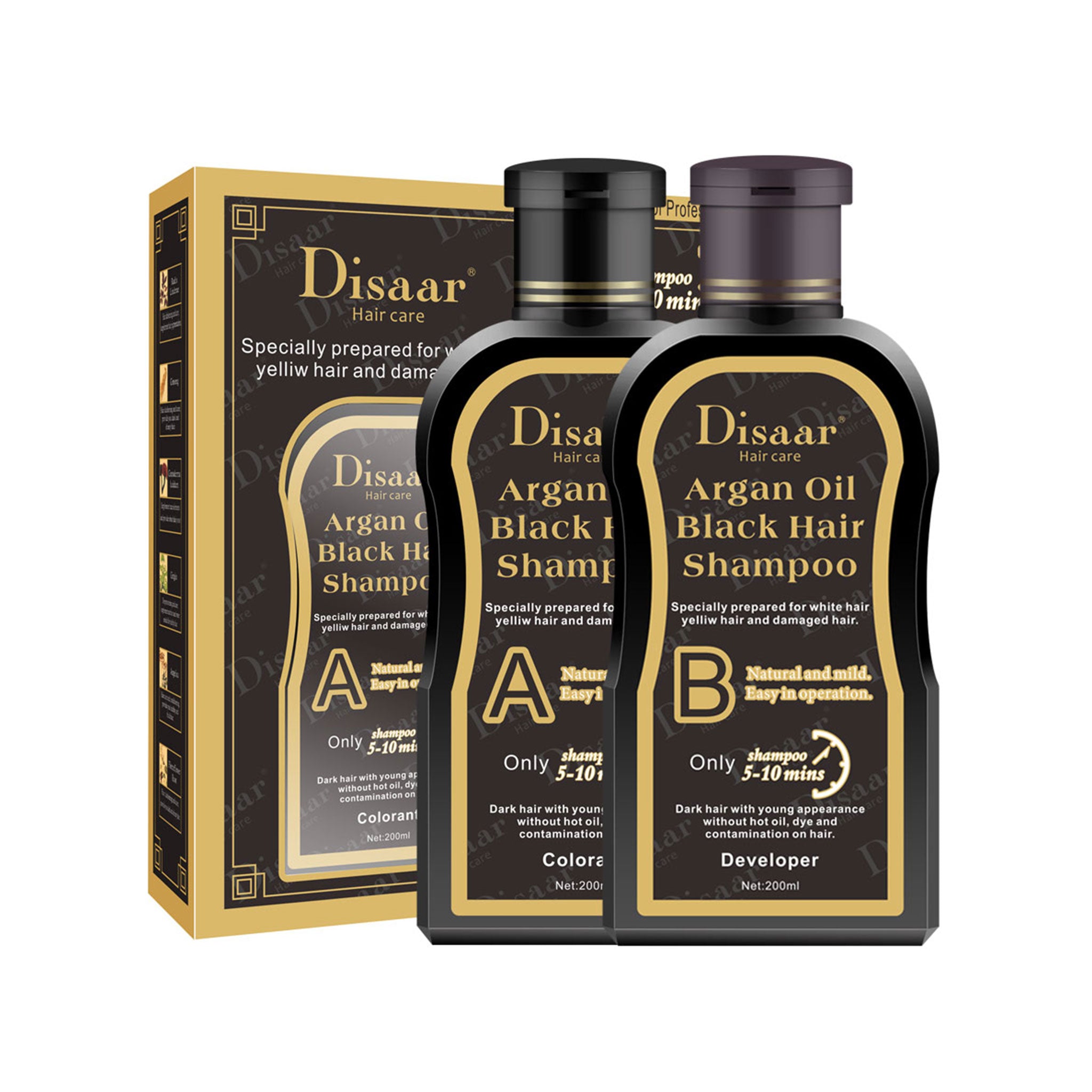 Disaar Argan Oil Hair Black Shampoo Set Quick Hair Color Shampoo Lasti ...